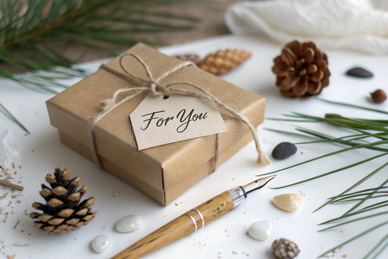 Gift Box Made of Recycled Materials Wrapped in Natural Twine and ...