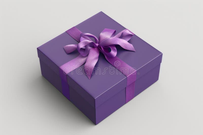 A Beautifully Wrapped Gift Box with a Purple Ribbon Stock Photo - Image ...