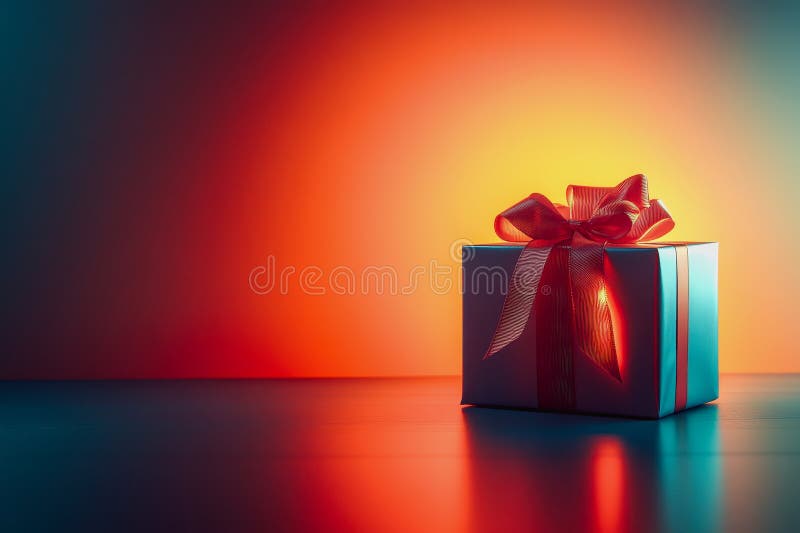 Beautifully Wrapped Gift Box on a Reflective Surface with Warm Color ...