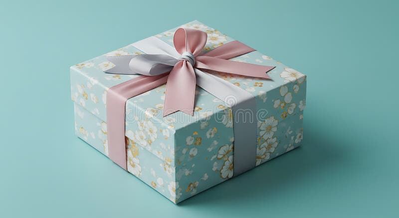A Beautifully Wrapped Gift Box with Ribbons and Floral Pattern ...