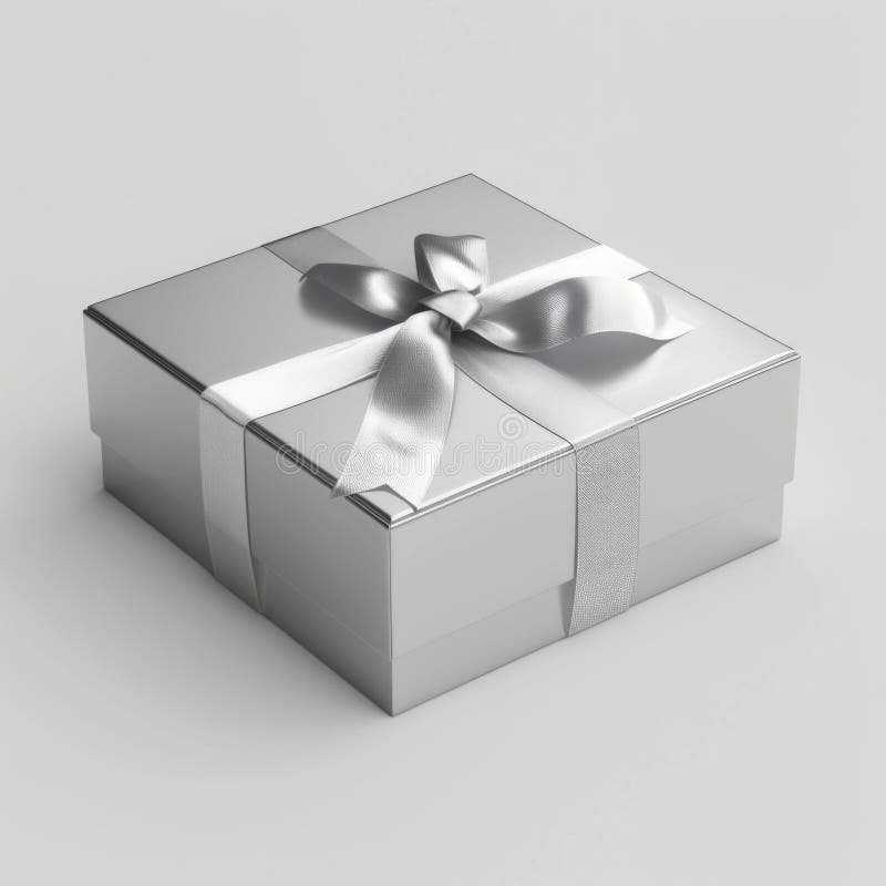 A Beautifully Wrapped Gift Box with a Silver Bow and No Contents ...