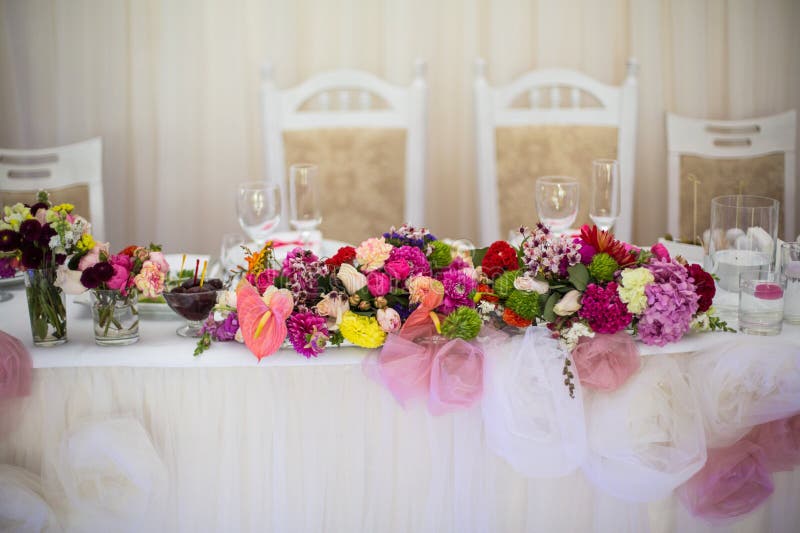 Beautifuly Decorated Wedding Reception Table Covered with Fresh Stock ...