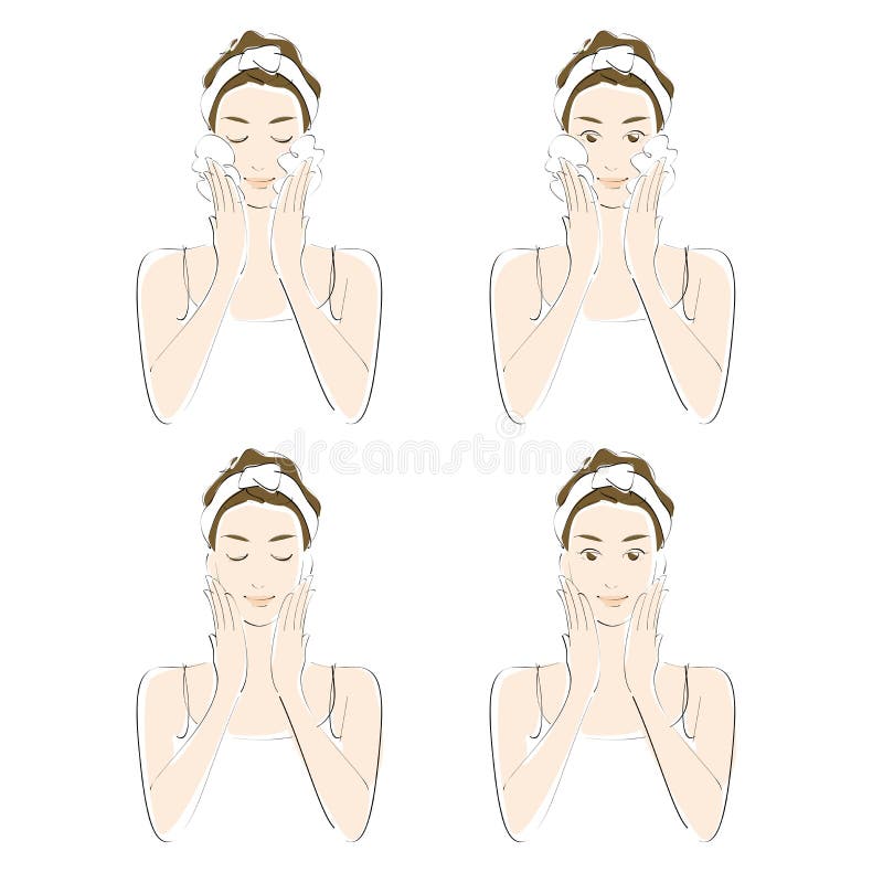 Step of Washing Face Illustration Vector on Pink Background. Beauty ...