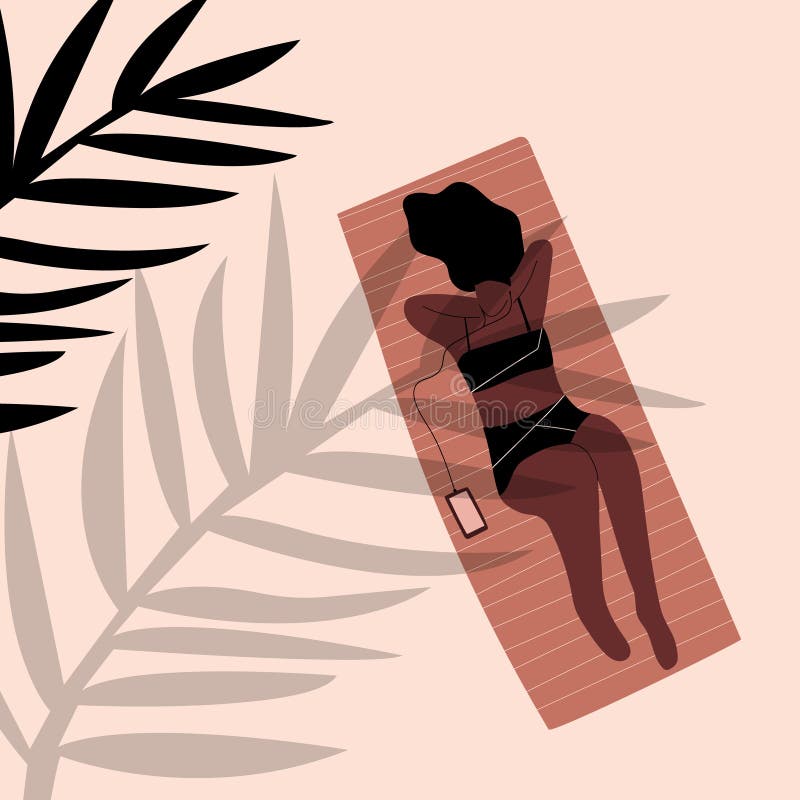 Girl Sunbathes Lying On A Sun Lounger On The Beach Stock Vector