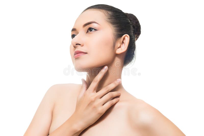 Beauty Asian Woman Portrait Close Up On Face Isolated On White