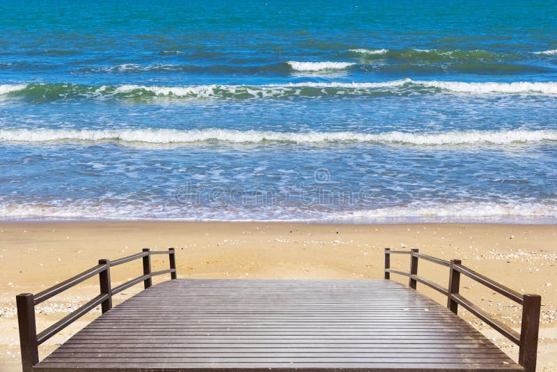 Beauty Beach and Wooden Bridge Stock Image - Image of beach, jetty ...