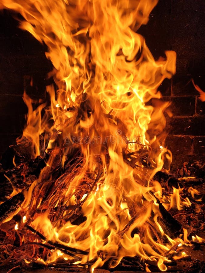 The Beauty of a Big Fire in a Fireplace Stock Photo - Image of orange ...