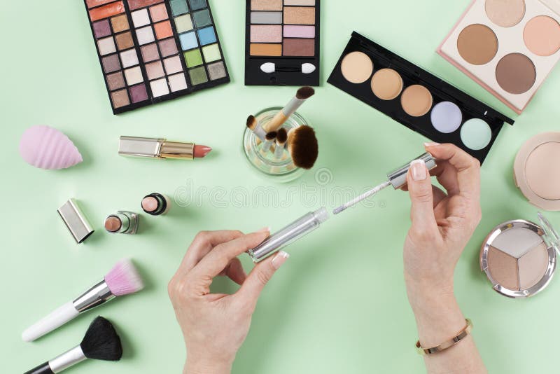 Beauty Blogger with Makeup Cosmetics Stock Image - Image of woman ...