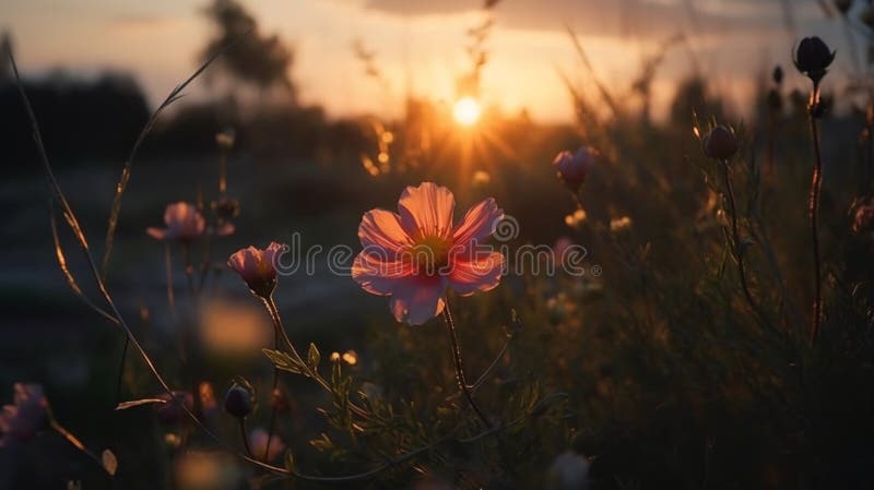 Beauty in Bloom, Gorgeous Flowers and a Captivating Sunset Stock ...