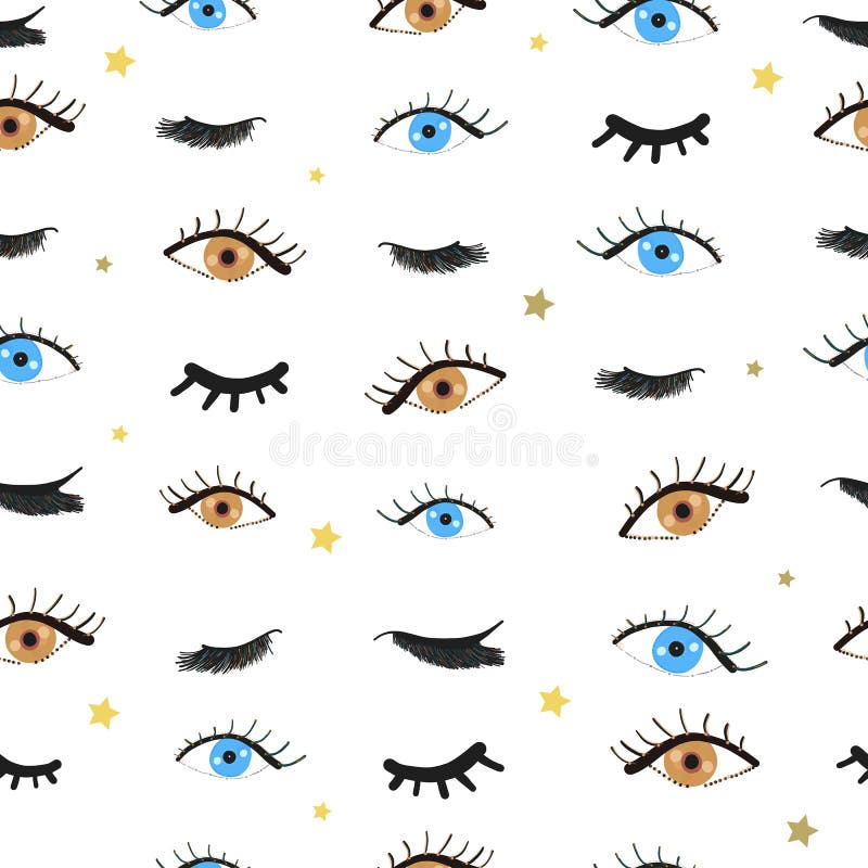 Beauty Blue and Brown Eyes. Opened and Closed Eyes. Eyelashes Pattern ...