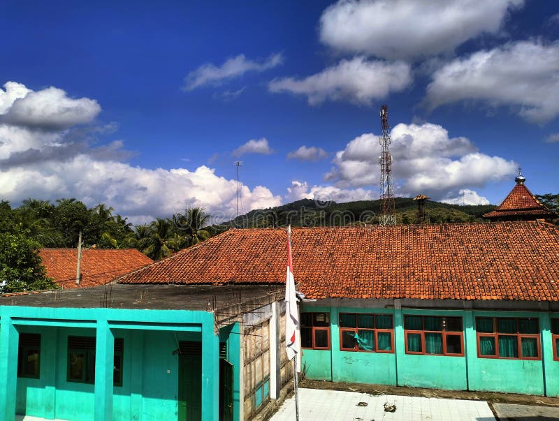 The Beauty of the Blue Sky Above the School Building Stock Photo ...