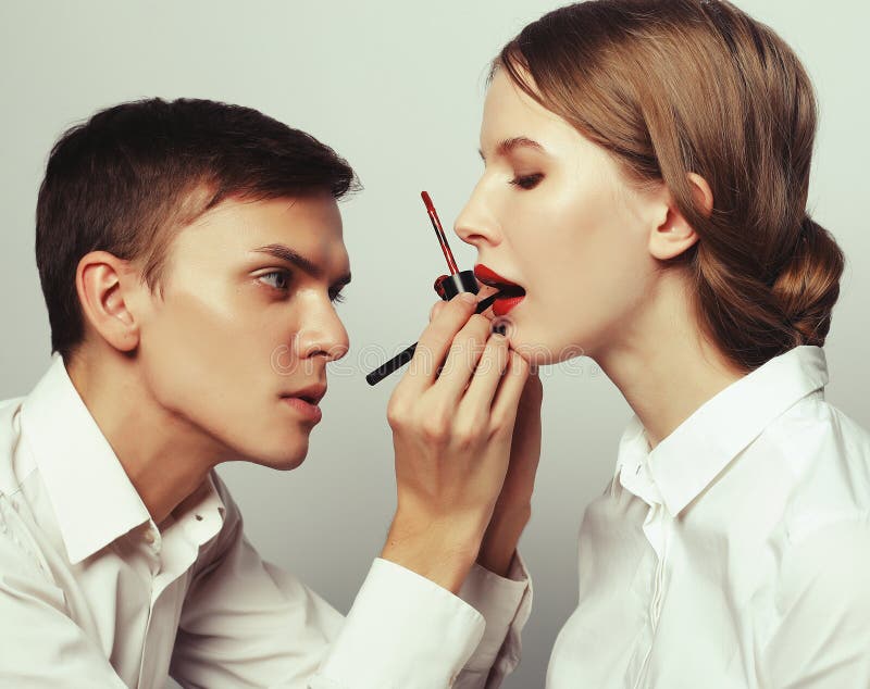 Beauty Concept: Make-up Artist Doing Makeup Stock Photo - Image of ...
