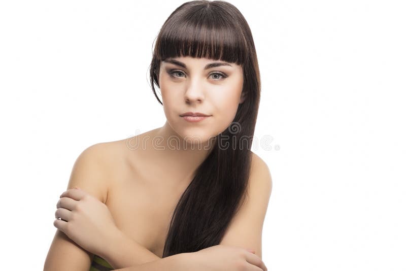 Beauty Concept Sensual Relaxing Caucasian Brunette Woman With L Stock