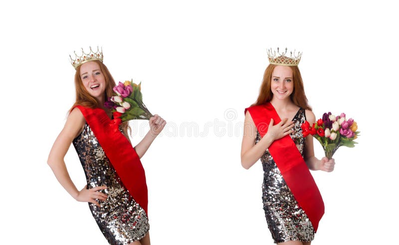 Beauty Contest Winner Isolated on White Stock Image - Image of makeup ...