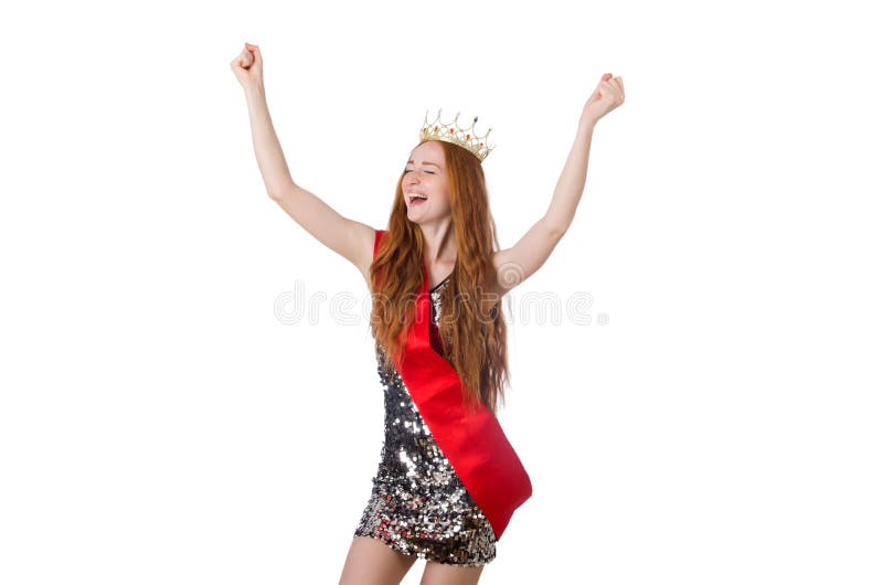 Beauty Contest Winner Isolated on White Stock Photo - Image of elegance ...