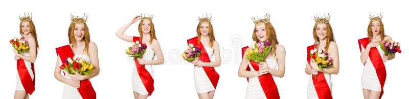 The Beauty Contest Winner Isolated on the White Stock Photo - Image of ...