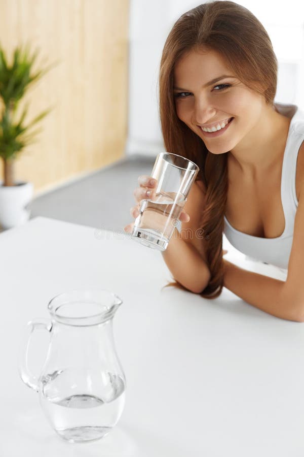 Beauty Diet Concept Happy Smiling Woman Drinking Water Health Stock