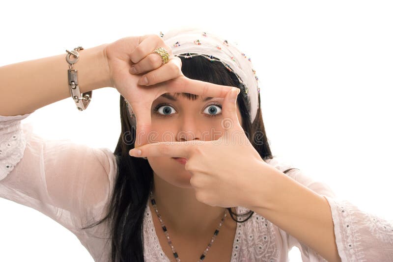 Beauty Eastern Girl Look Finger Frame Stock Image - Image of brunette ...