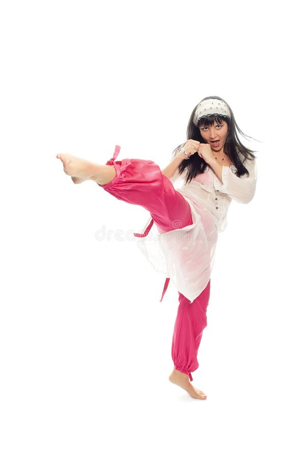 Woman kick a punching bag stock image. Image of close - 18388621