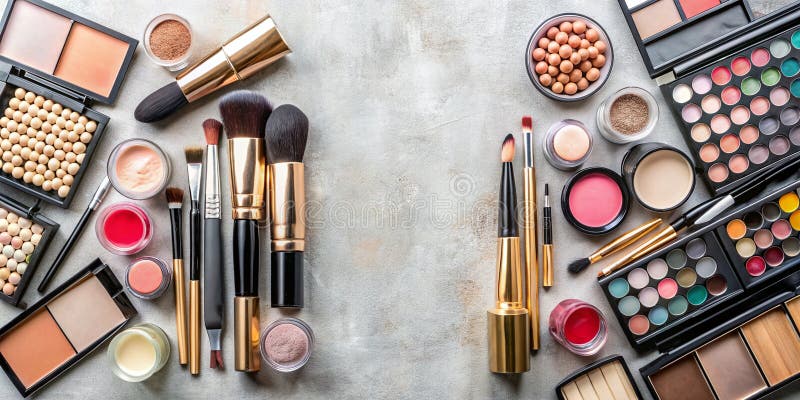 Beauty Essentials a Collection of Makeup and Cosmetics Arranged on a ...