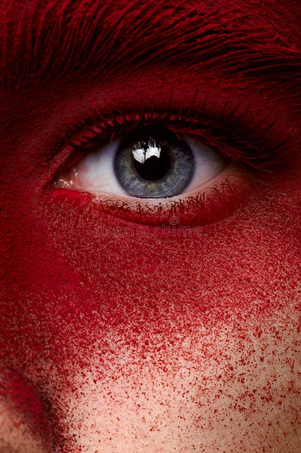 Red Paint on Face of Beauty Model Stock Photo - Image of european ...