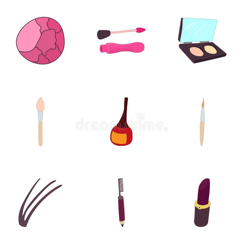Beauty of Face Icons Set, Cartoon Style Stock Vector - Illustration of ...