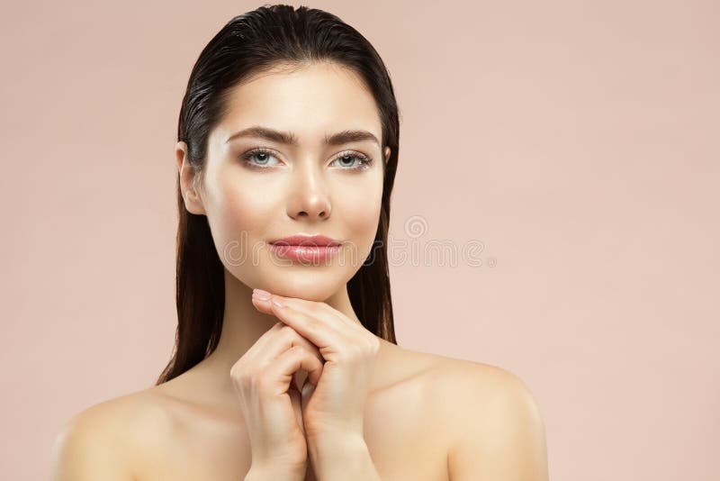 Woman Beauty Face Skin Care And Natural Make Up Orchid Flower Stock