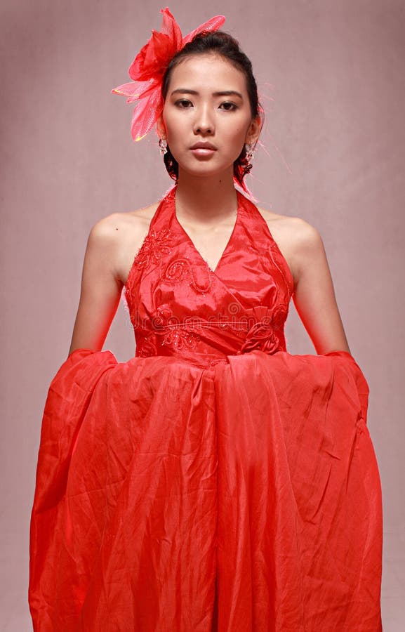 Beauty Fashion Model in Red Stock Image - Image of studio, female: 18372391