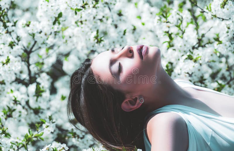 Beauty Girl Feeling Spring. Spring Sunny Day. Stock Image - Image of ...