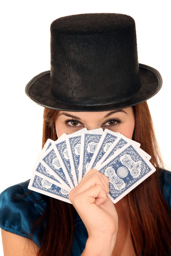 Beauty Girl in Hat with Cards Stock Image - Image of casino, face: 16541197