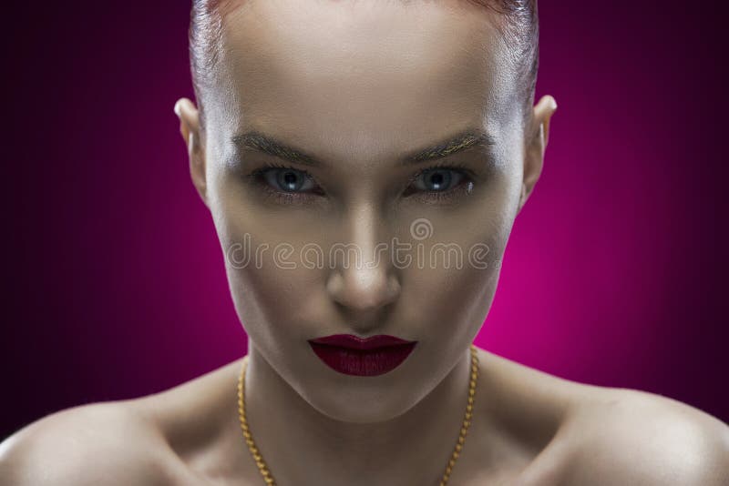 The Girl`s Portrait With Ornament For Hair On A White Background Stock