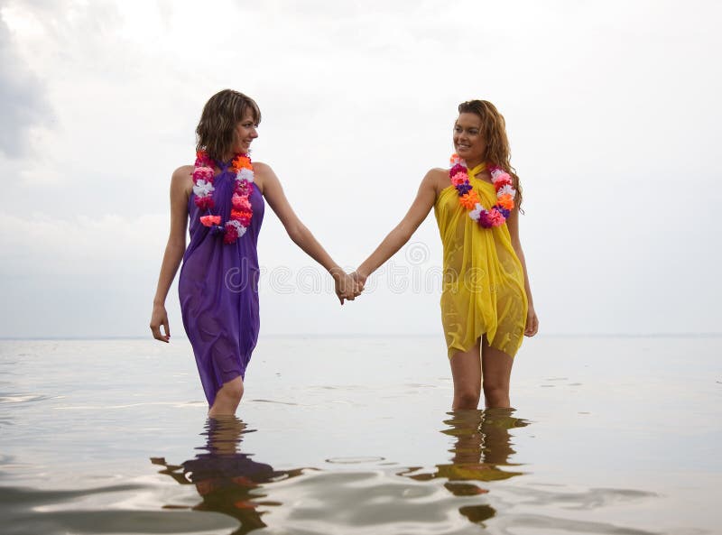 Beauty girls on beach stock image. Image of flower, summer - 9135533