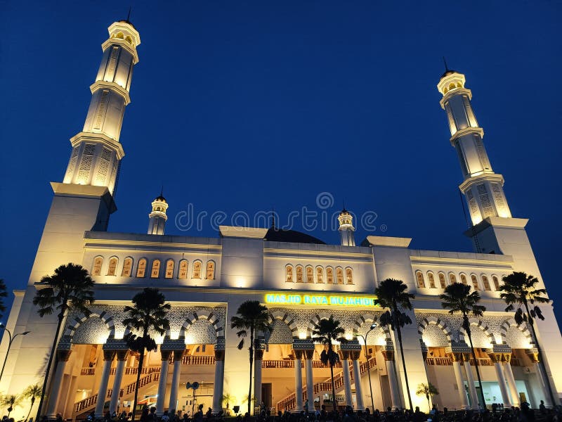 The Beauty of the Great Mosque at Night with the Lights Stock Photo ...