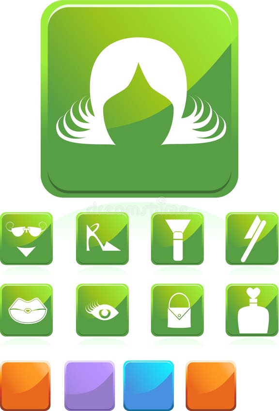 Beauty Icon Set: Square Web Button Series - Wig Stock Vector ...