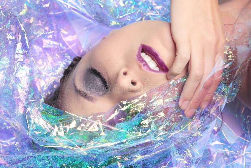 Beauty Image of a Woman Wrapped in Cellophane Stock Photo - Image of ...