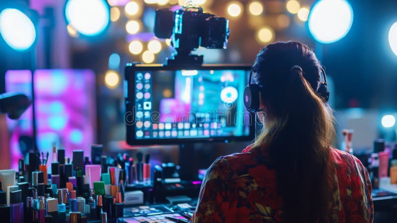 Beauty Influencer Showcasing a Makeup Tutorial in a Bright, Modern ...