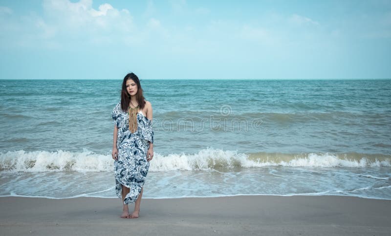 The Beauty Lady is Standing on the Beach Stock Photo - Image of lady ...