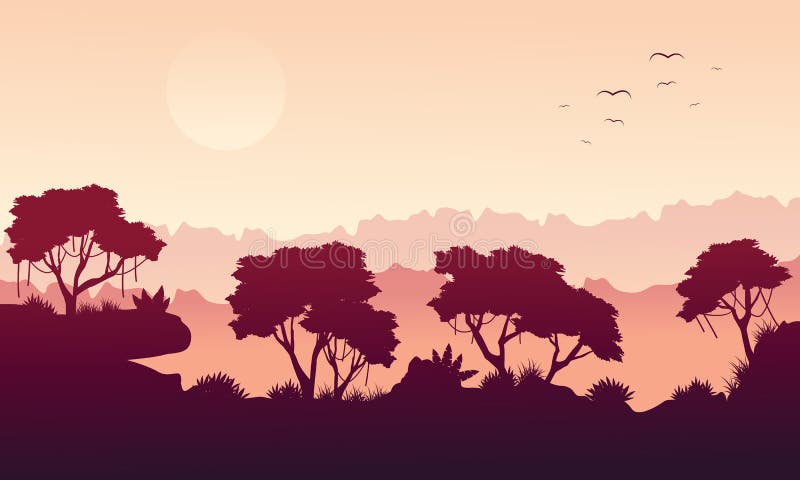 Beauty Landscape Rain Forest Silhouette Style Stock Vector - Illustration of oxygen, flowers ...
