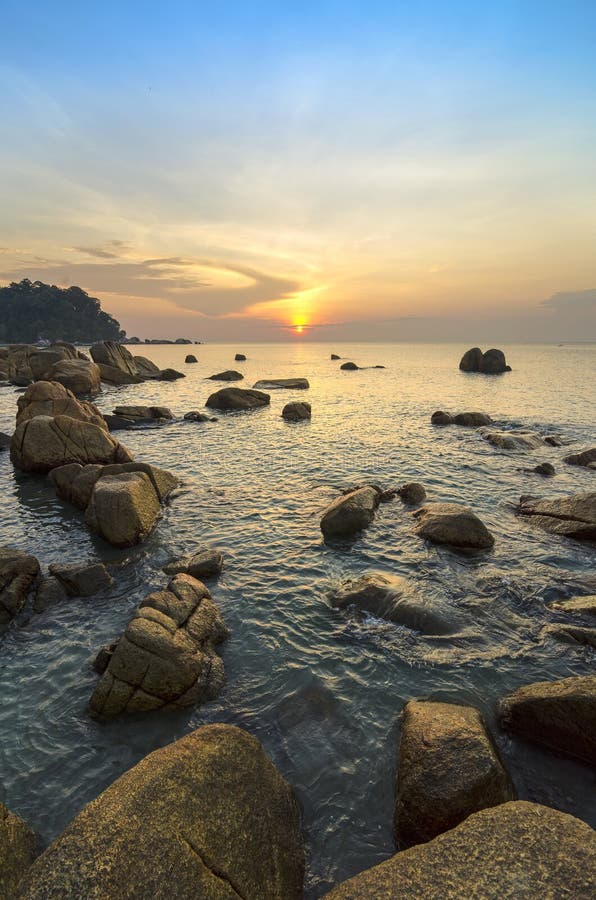 Beauty Landscape with Sun Rising Over Sea Stock Photo - Image of lake ...