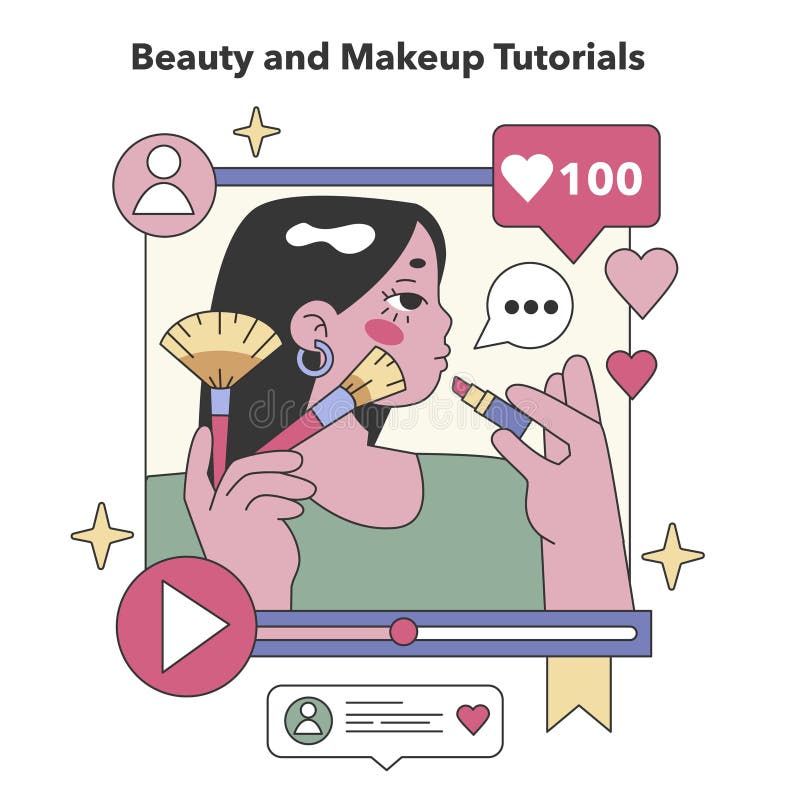 Beauty and Makeup Tutorials Theme. Flat Vector Illustration. Stock ...