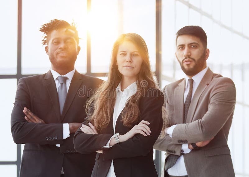 Beauty and Men. Three Office Workers are Smiling and Looking at the ...