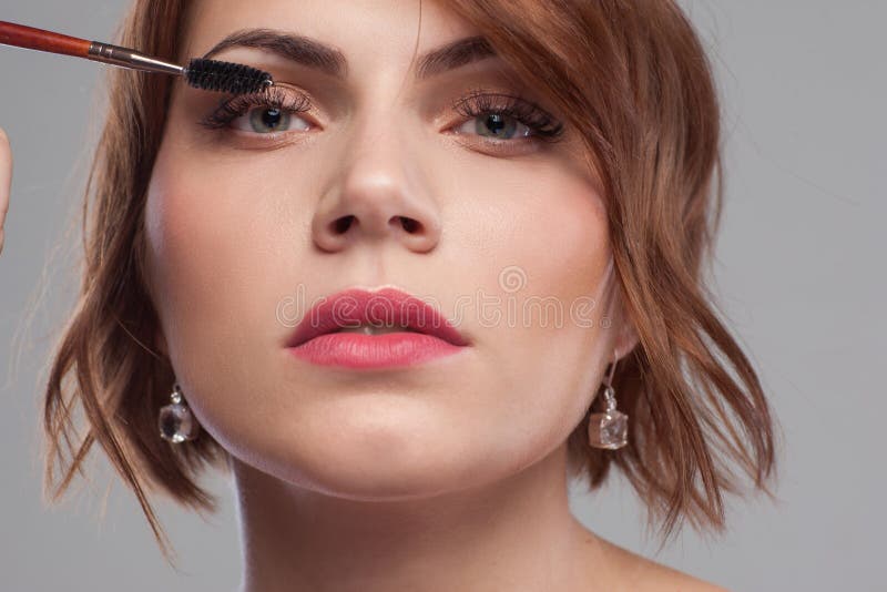 Beauty Model Style. Makeup Tutorial Closeup Stock Photo - Image of ...