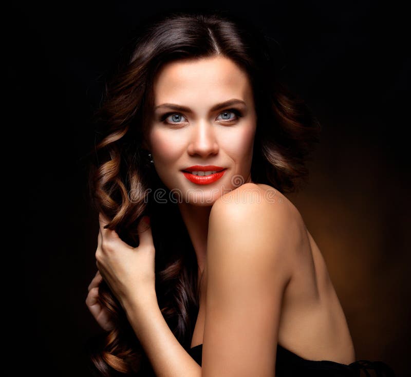 Beauty Model Woman With Long Brown Wavy Hair Healthy Hair And