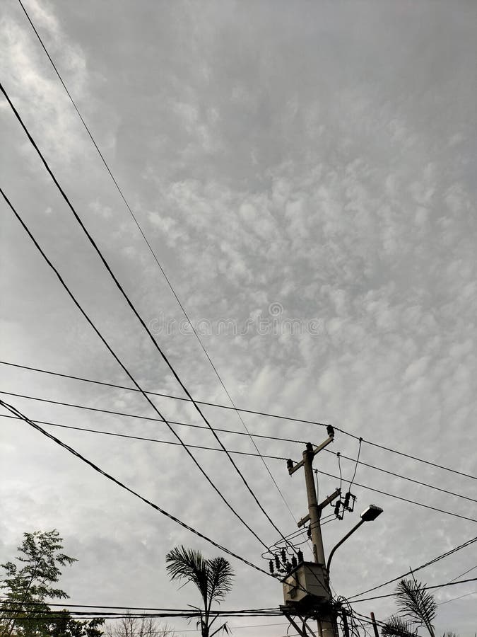 The Beauty of Morning Blue Sky is Fading by the Cables Stock Image ...
