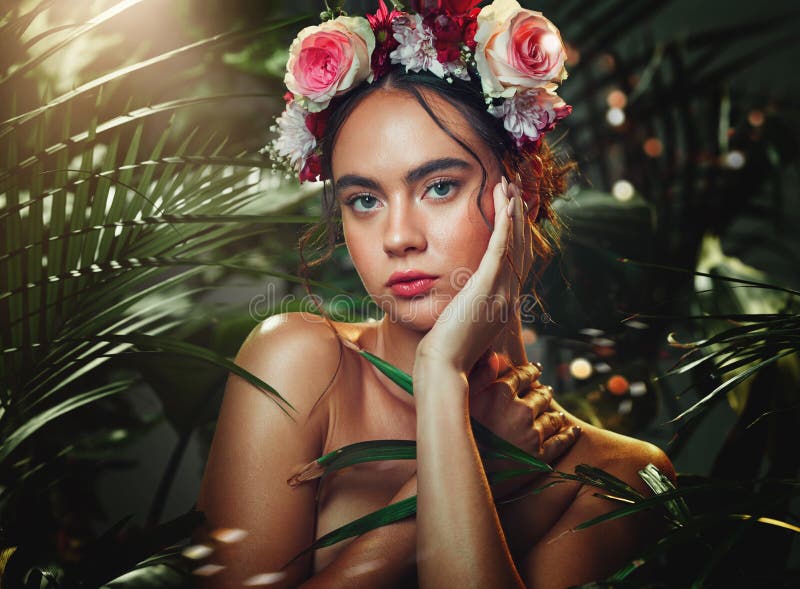 Beauty Nature And Makeup Woman In Natural Cosmetics Portrait Leaves