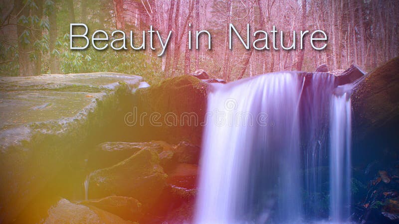 Beauty in Nature Words Lettering Over a Waterfall in the Woods Stock ...
