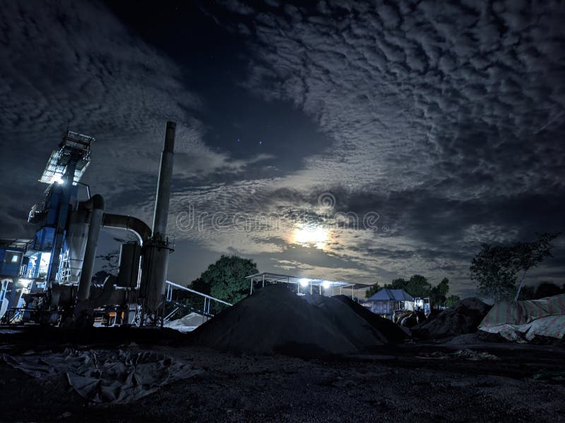 The Beauty of the Night in an Asphalt Quarry with a Very Bright Moon ...