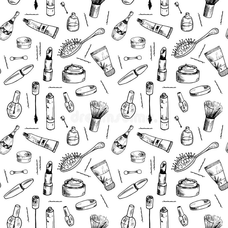 Beauty Pattern. Hand Drawn Beauty, Makeup and Cosmetics Icons and ...