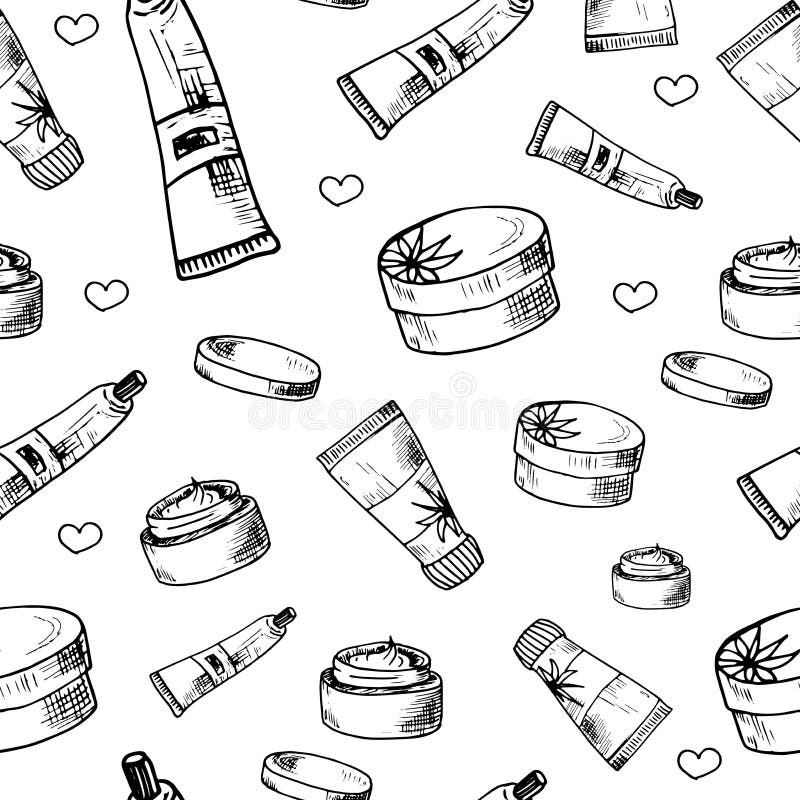 Cosmetic Pattern. Seamless Vector Backdrop. Hand Drawn Sketch Style ...