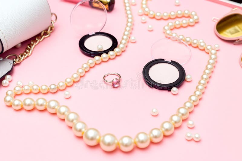 Beauty and Pink Ring on Pink Background. Feminine Accessories Stock ...